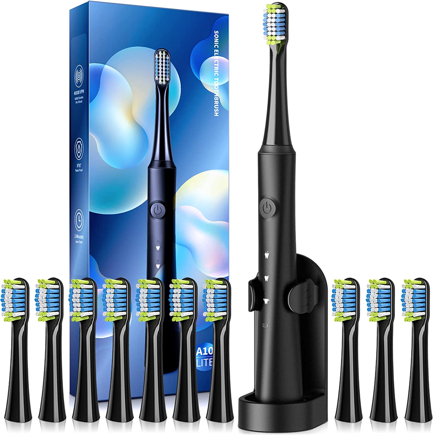 Sonic Electric Toothbrush for Adults with Holder and 10 Brush Heads, R ...