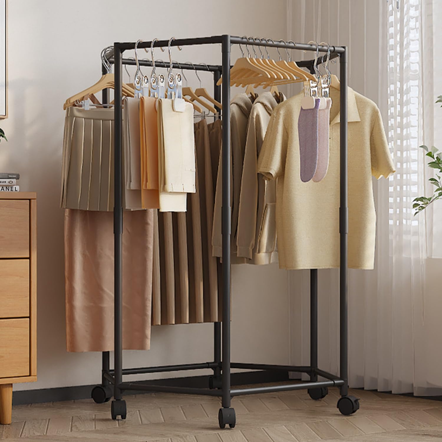 Hexagonal Floor-Mounted Clothes Rack with 360-Degree Rotation and ...