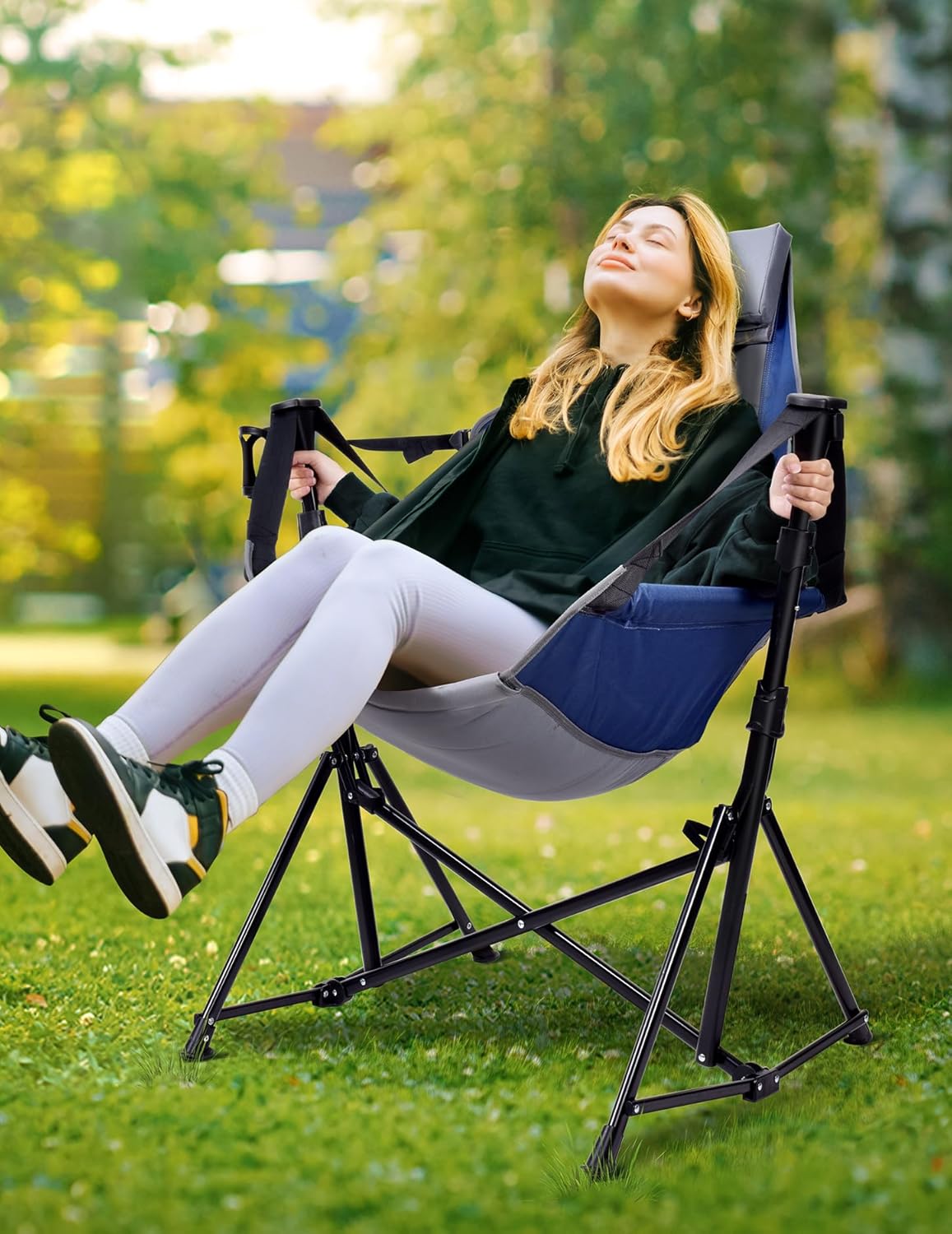 Liftable hanging chair with three height adjustments, a backrest that ...