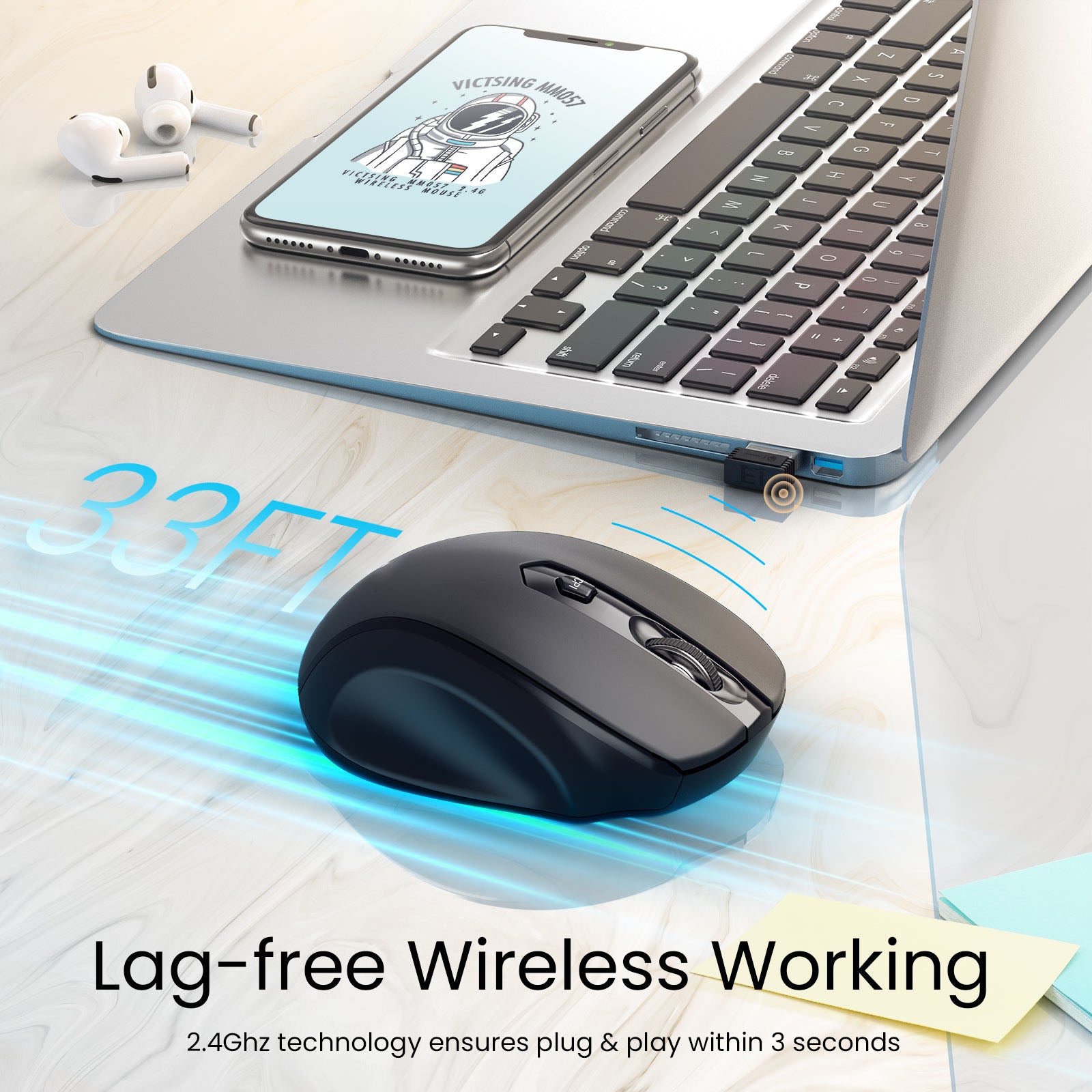 MM057 2.4G Wireless Mouse Optical Mice with USB Receiver Black – MPOW