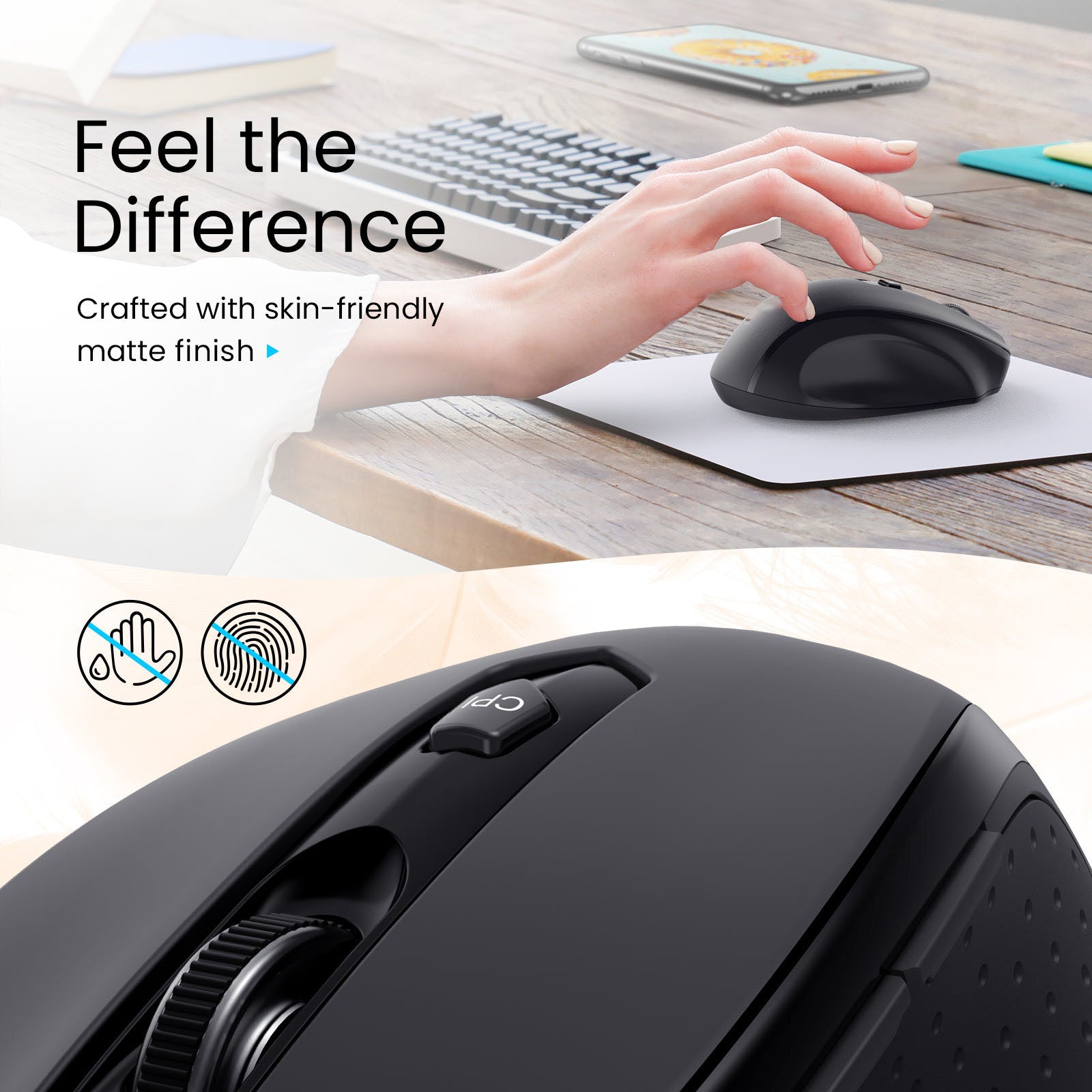 MM057 2.4G Wireless Mouse Optical Mice with USB Receiver Black – MPOW