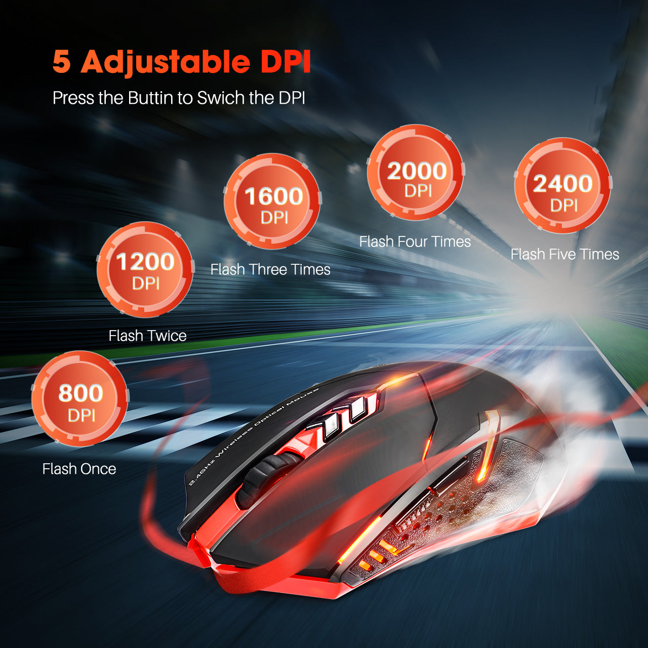 PC066 Backlit Wireless Gaming Mouse, Silent, Ergonomic, Black & Red – MPOW