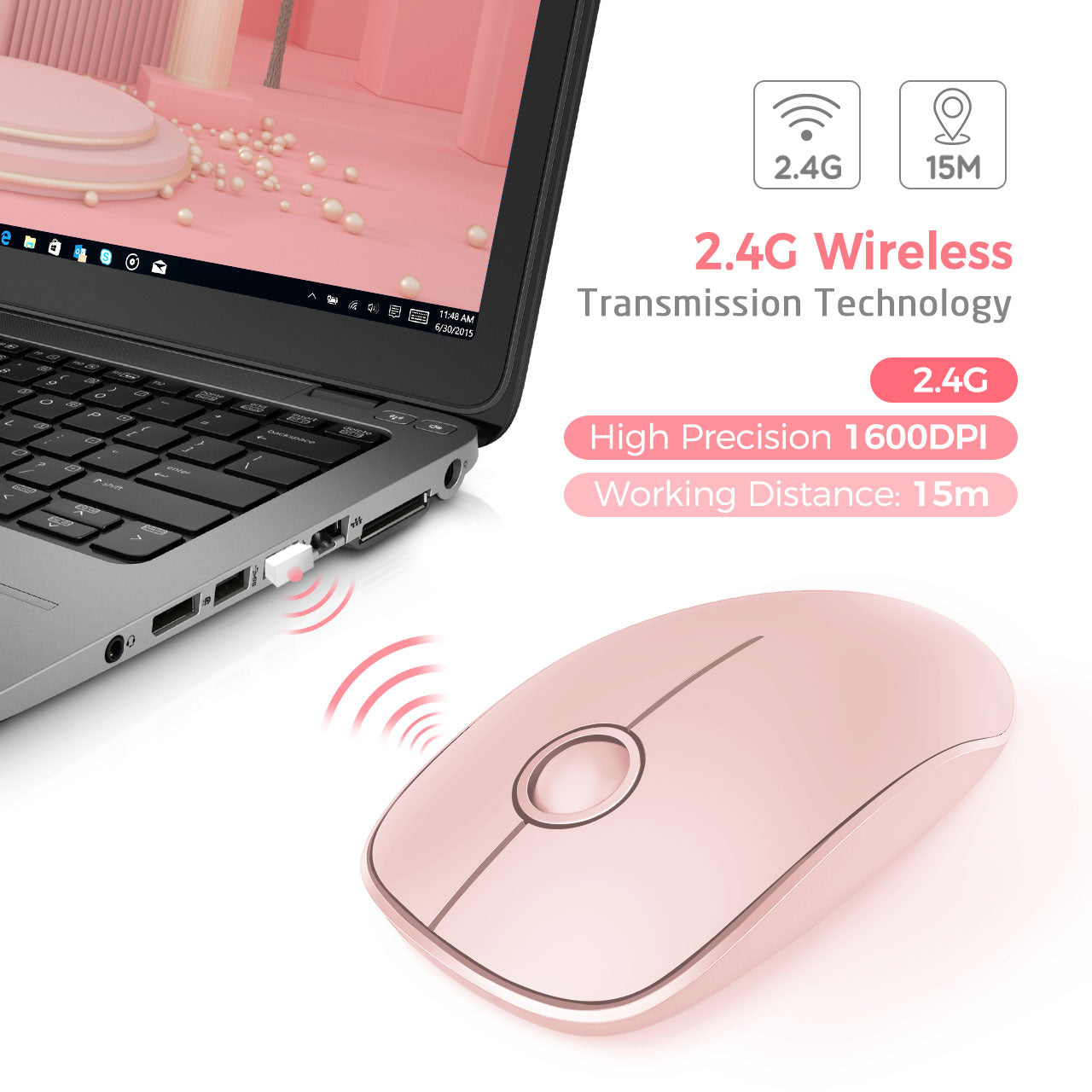 071 2.4G Slim Wireless Mouse Pink – MPOW