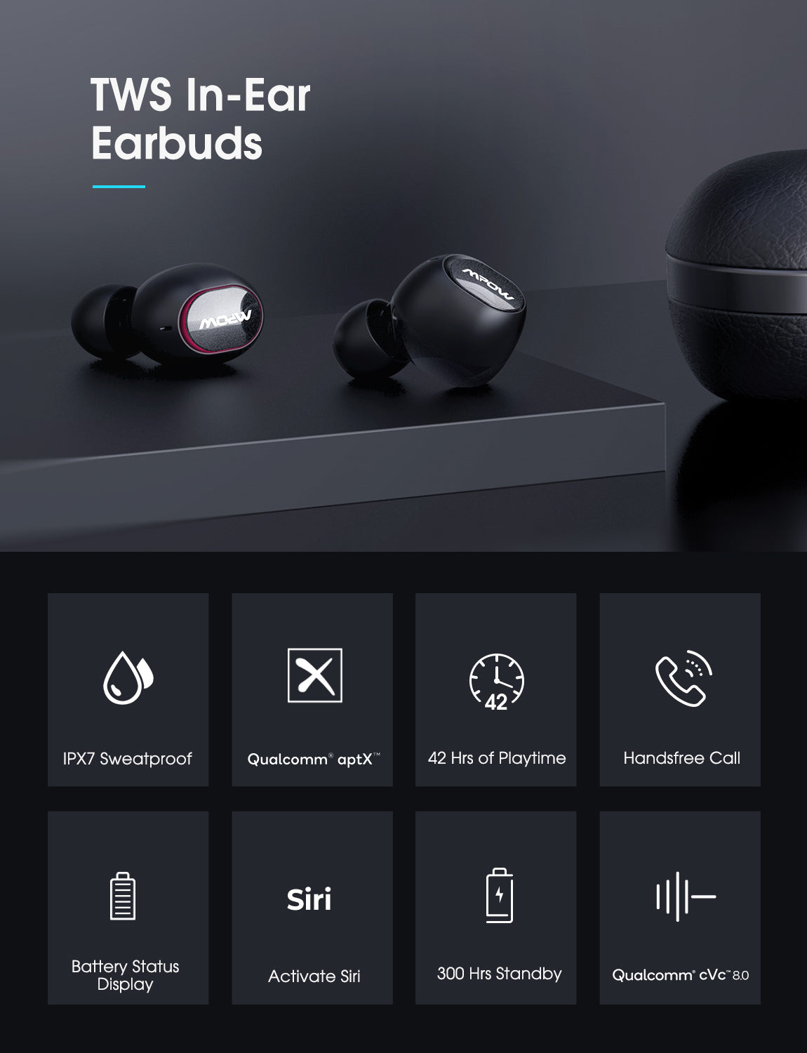 Mpow M5 aptX True Wireless Earbuds with cVc 8.0 Noise Cancellation – MPOW