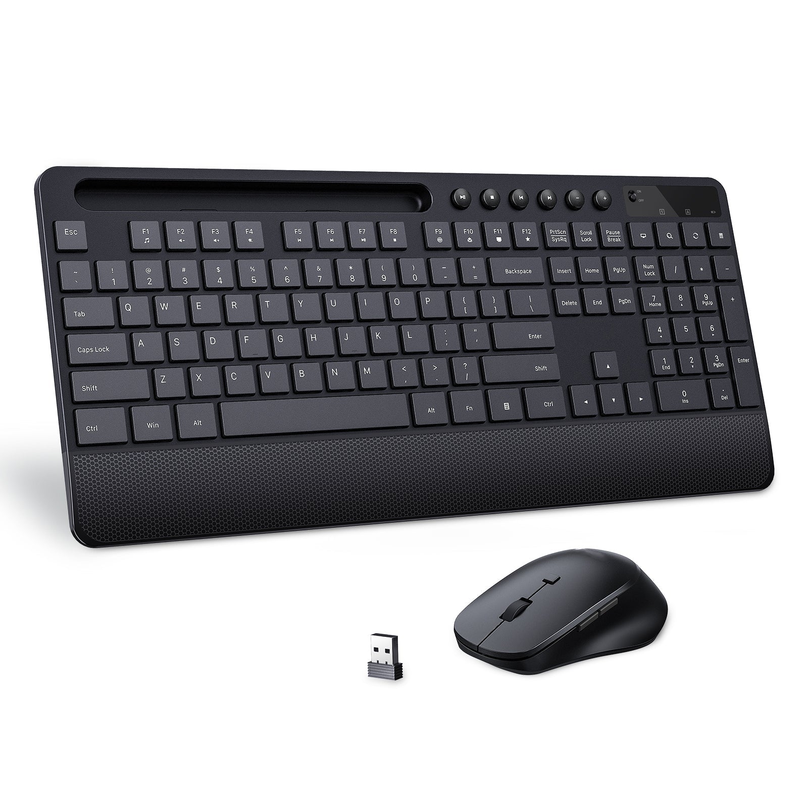 PC321 Ergonomic Wireless Keyboard Mouse Combo with Phone Holder & Shor ...